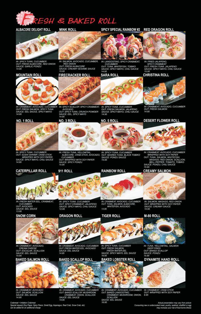 Menu at Oishi Sushi restaurant, Glendale