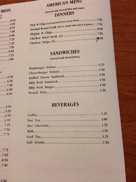 Menu at Orient Cafe, The Dalles