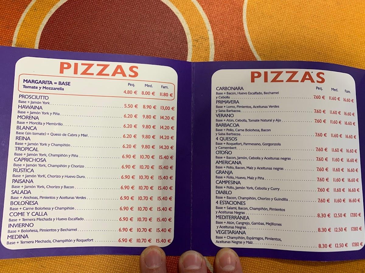 Menu at Pizzería Come y Calla, Medina del Campo