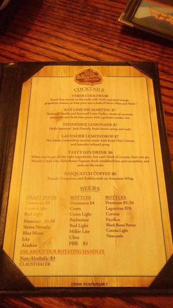 Menu at Sasquatch Tavern and Grill desserts, Verdi