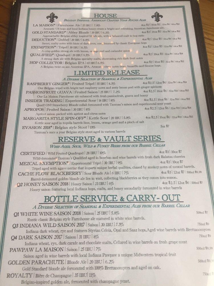 Menu at Taxman Fortville restaurant, Fortville