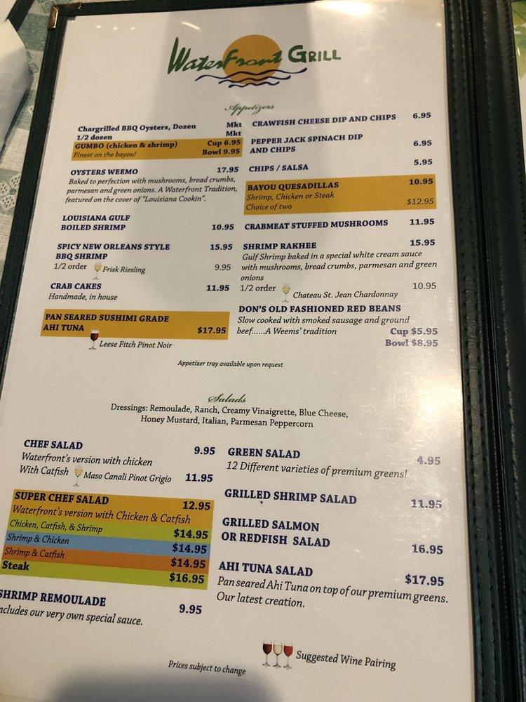 Carta del restaurante Waterfront Grill, Monroe