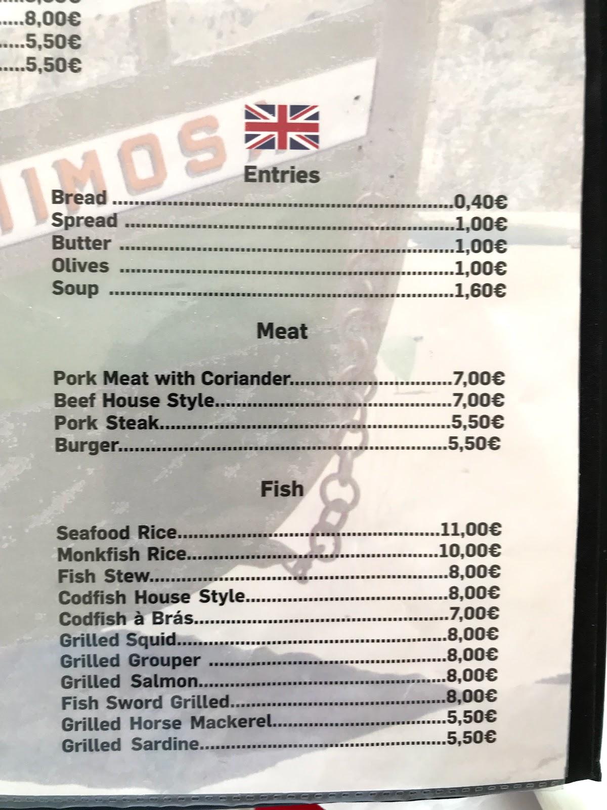 Menu em A Barca, Nazaré