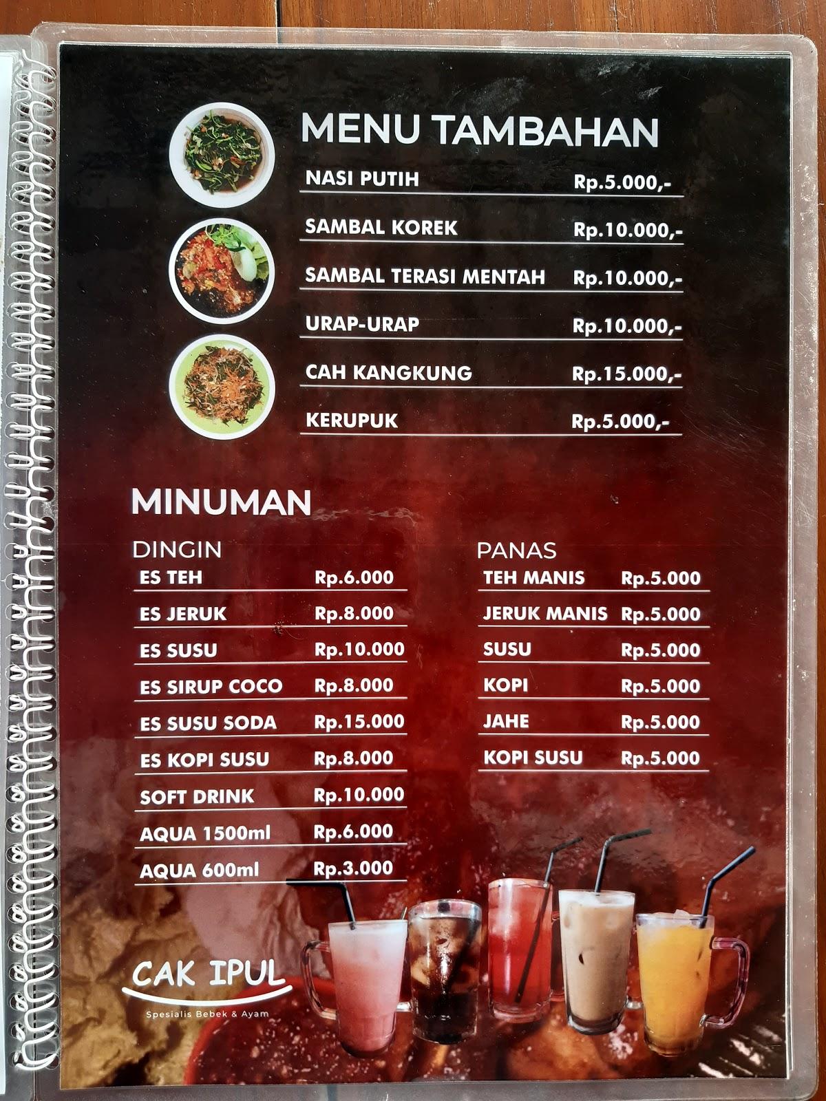 Carta del restaurante Ayam Bakar Urap CAK IPUL, Indonesia