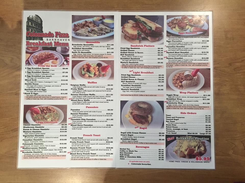 Menu at Colonnade Pizza pizzeria, Ottawa, Food Basic Mall