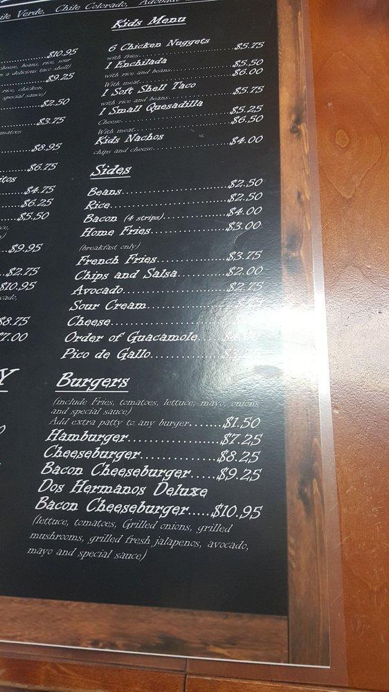 Menu at Dos Hermanos restaurant, San Miguel