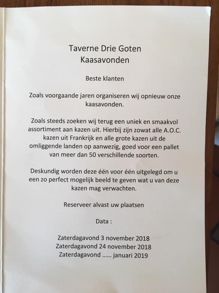 Menu at Drie Goten, Hamme, Driegoten 64/A