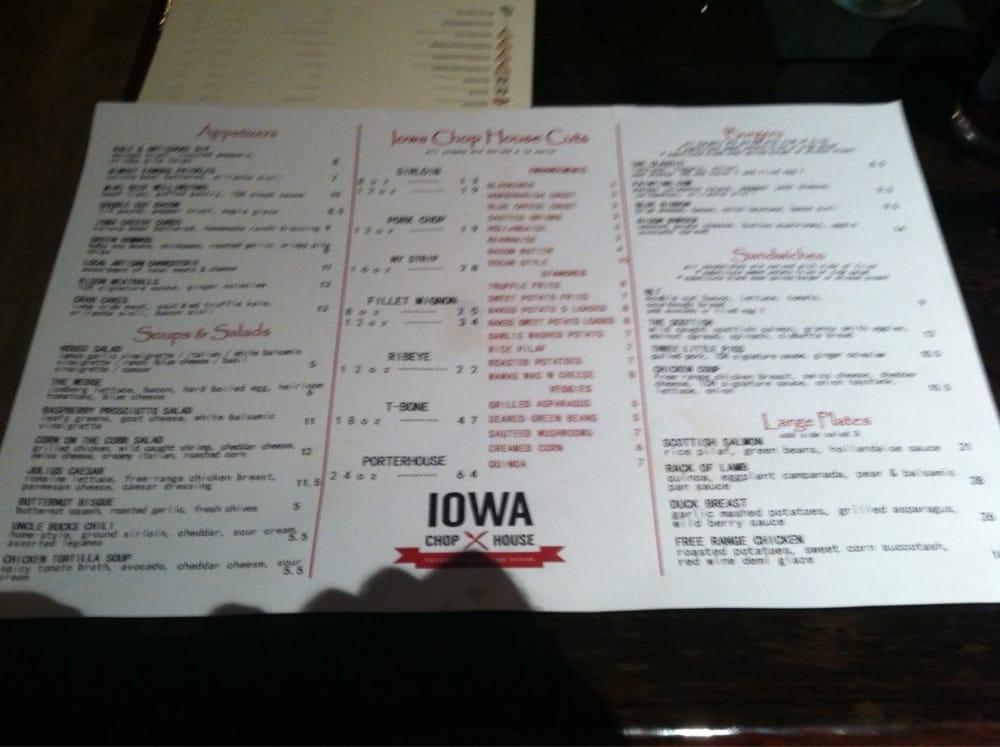 Menu at Iowa Chop House steakhouse, Iowa City, 223 E Washington St
