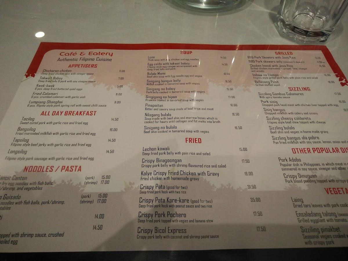 Menu at Jeepney Filipino Restaurant, Auckland, B1/710 Great South Rd