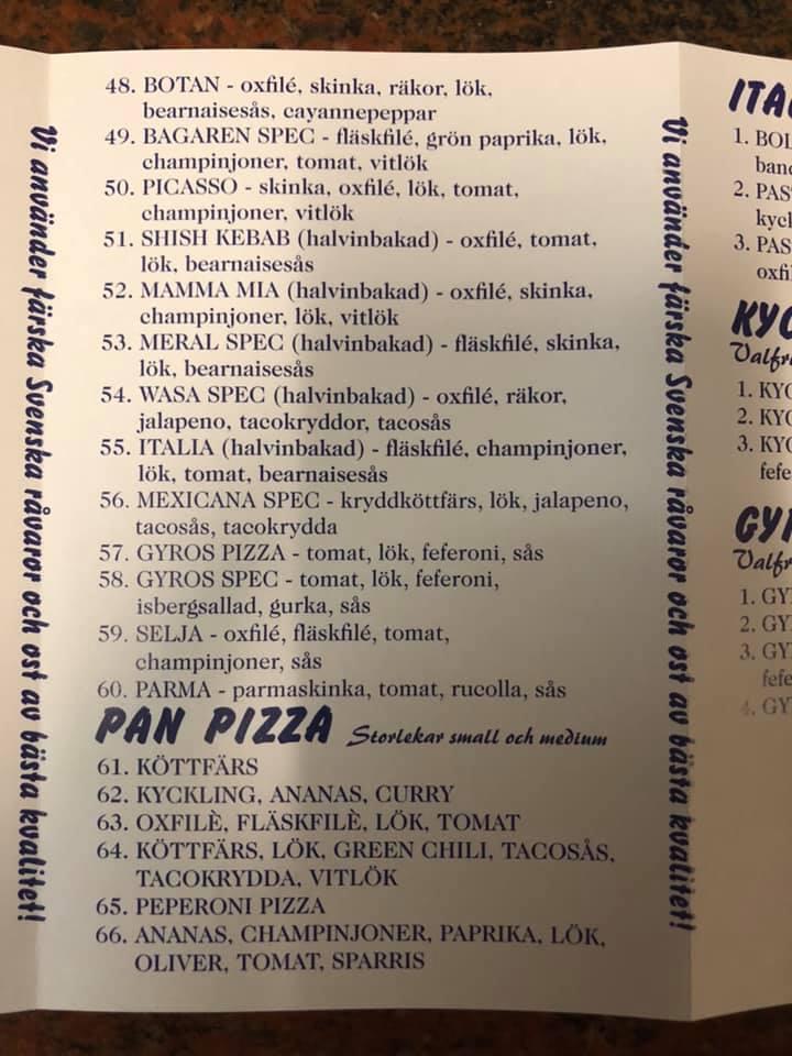 Menu at Isik Pizzeria, Mora, Önavägen 2