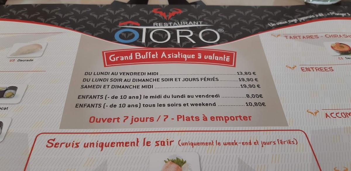 Menu at ÔTORO restaurant, Farébersviller