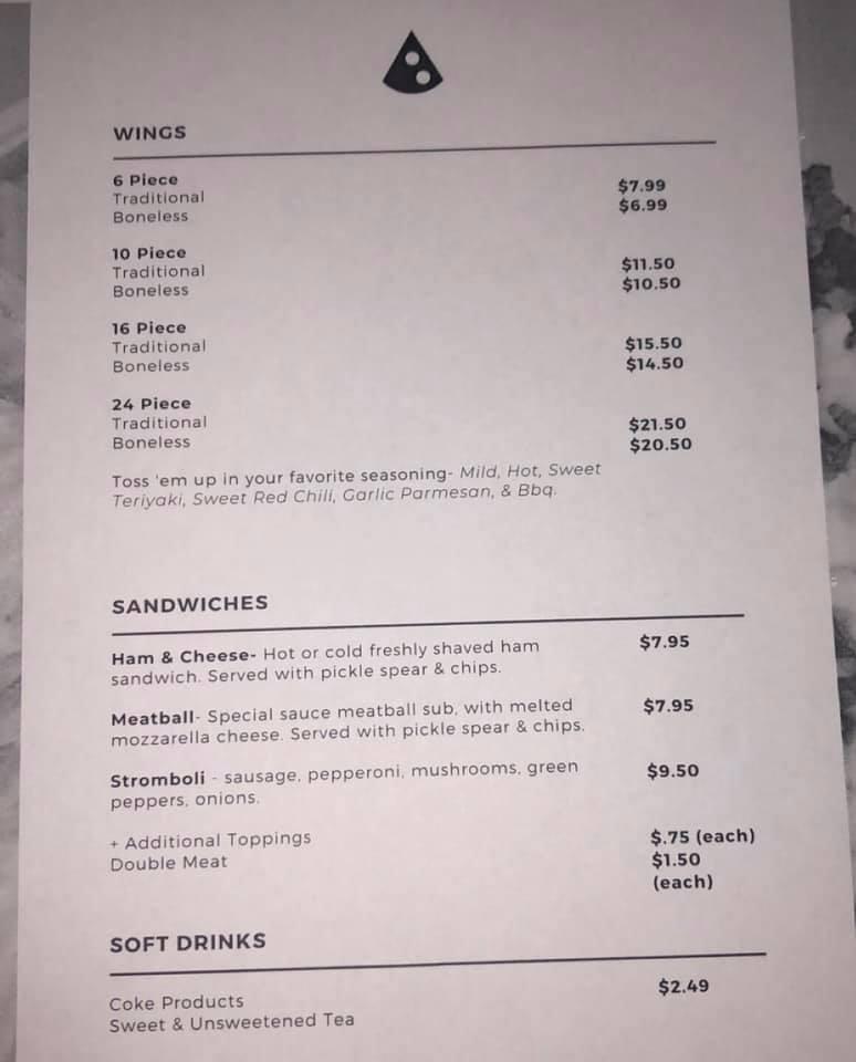 Menu at SR 28 PUB, Elwood