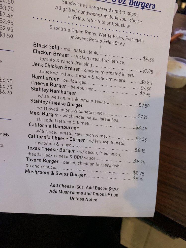 Menu at Stahley's Cellarette pub & bar, Allentown