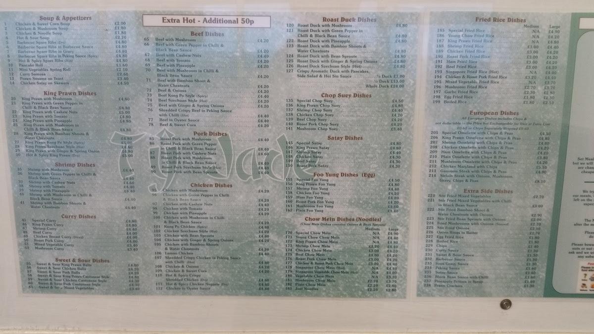 Menu at Tŷ Jade Chinese Takeaway restaurant, Risca
