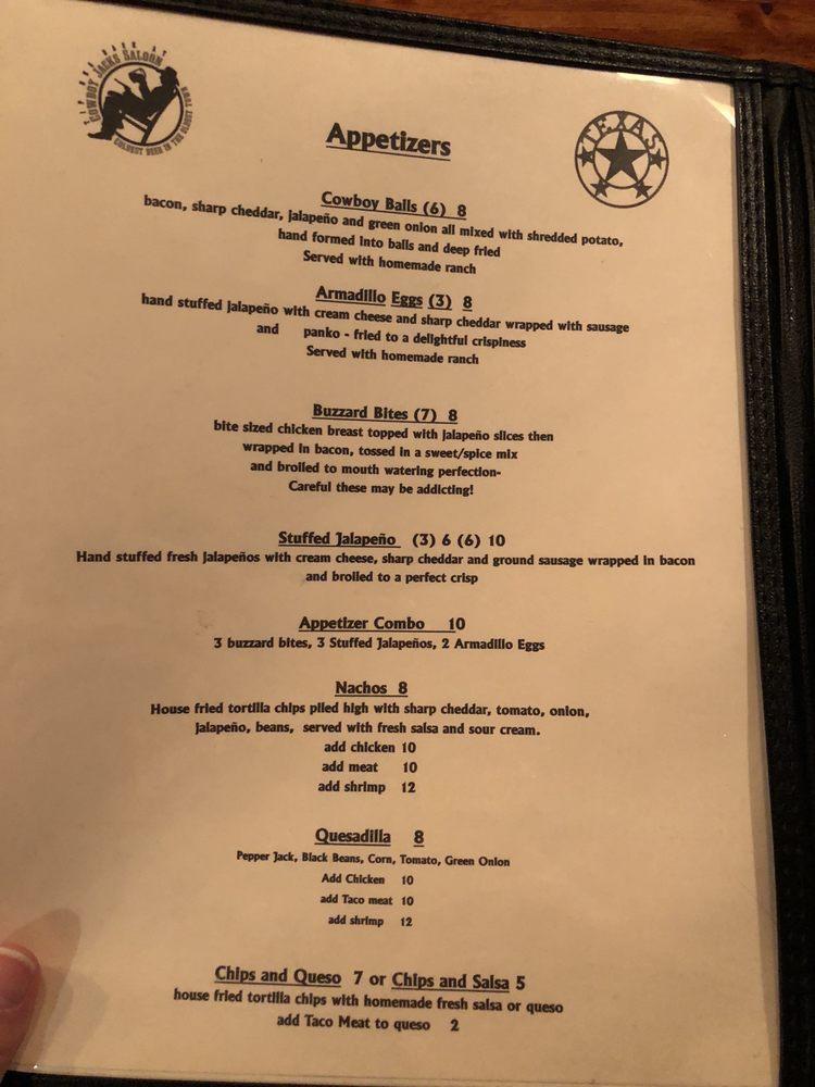 Menu at Cowboy Jack's Saloon pub & bar, Nacogdoches, 422 E Main St