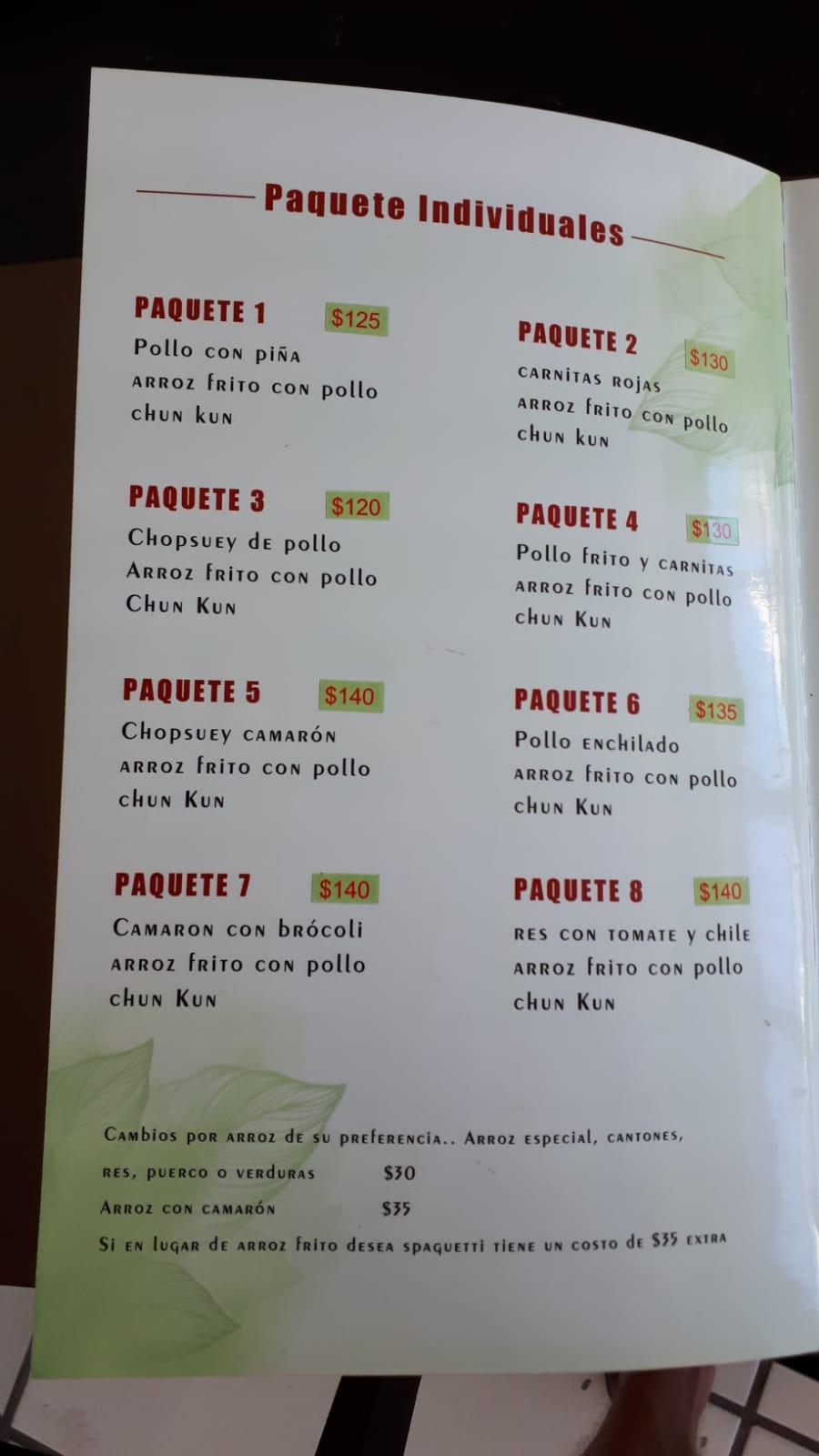 Menu at FU CHENG Restaurante Chino, Cabo San Lucas