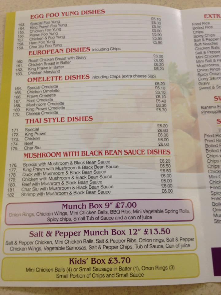 Menu at Flying Dragon Carry Out fast food, Stirling