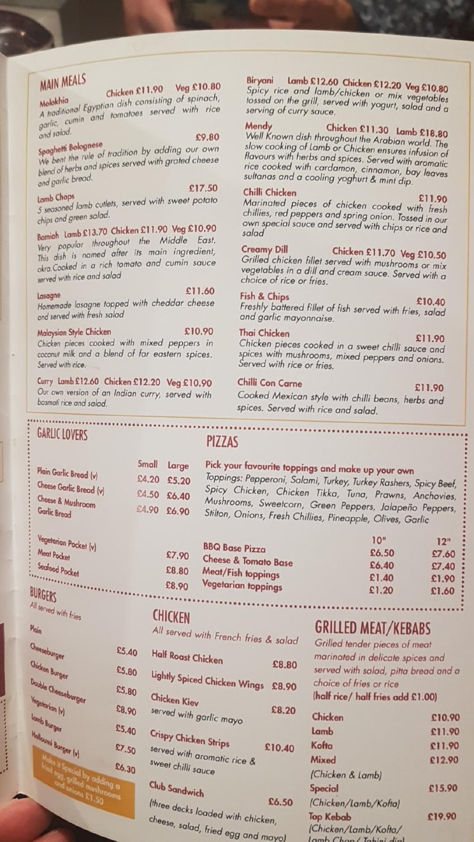 Menu at Kimos Restaurant, Liverpool, 38-44 Mount Pleasant