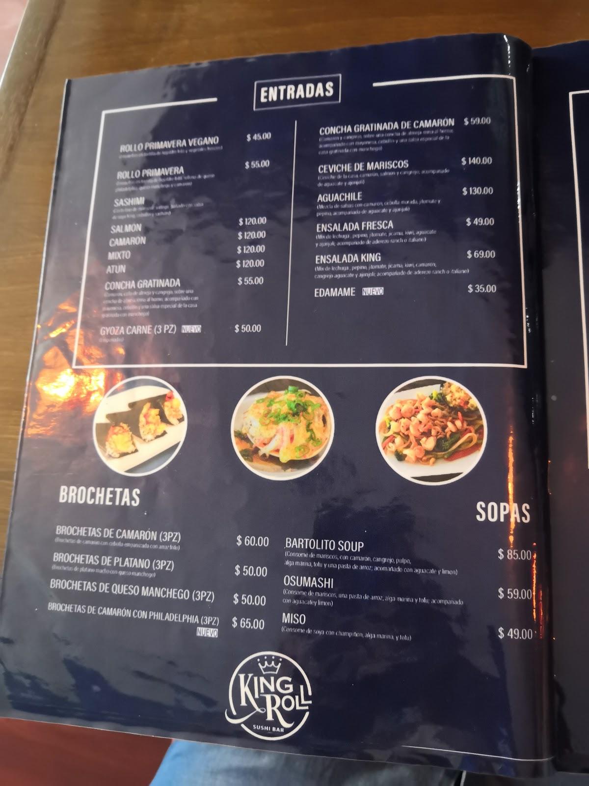 Carta del restaurante King Roll, Lázaro Cárdenas
