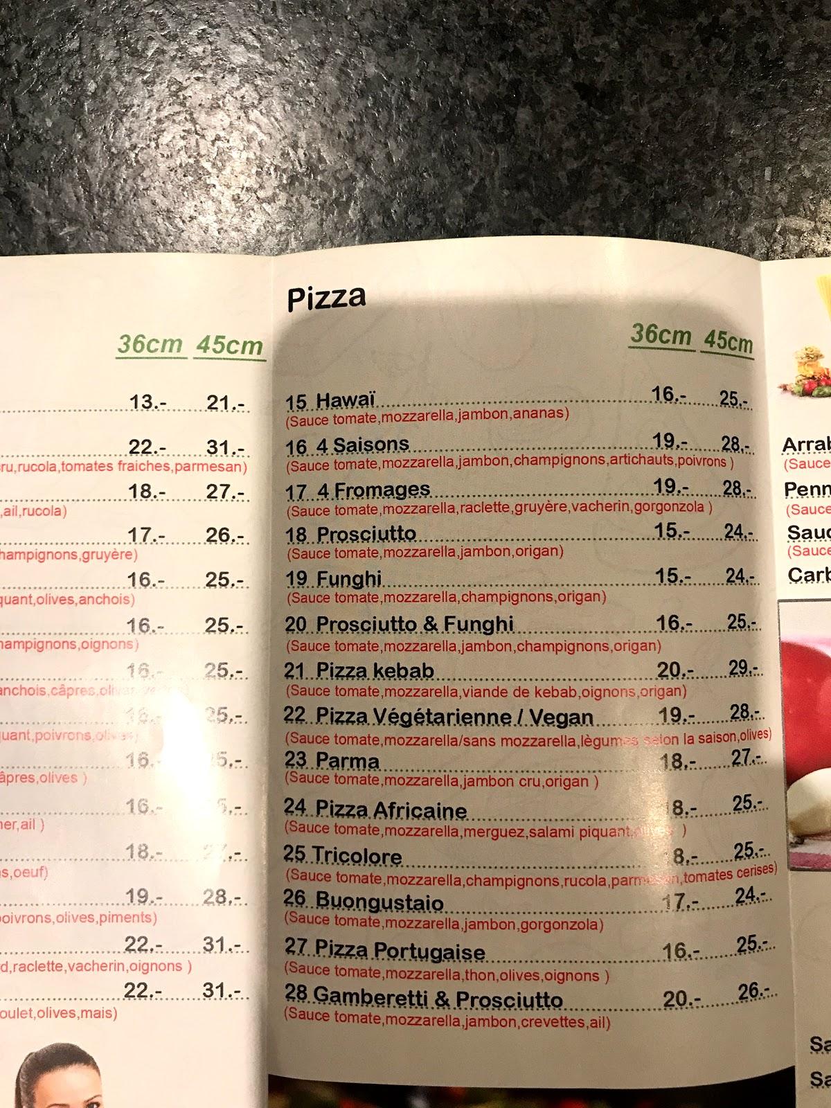 Menu da La Vendetta, Avenches