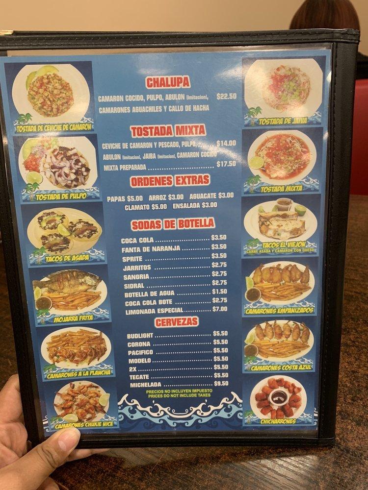 Menu at Mariscos El Viejon restaurant, Lynwood, Atlantic Ave