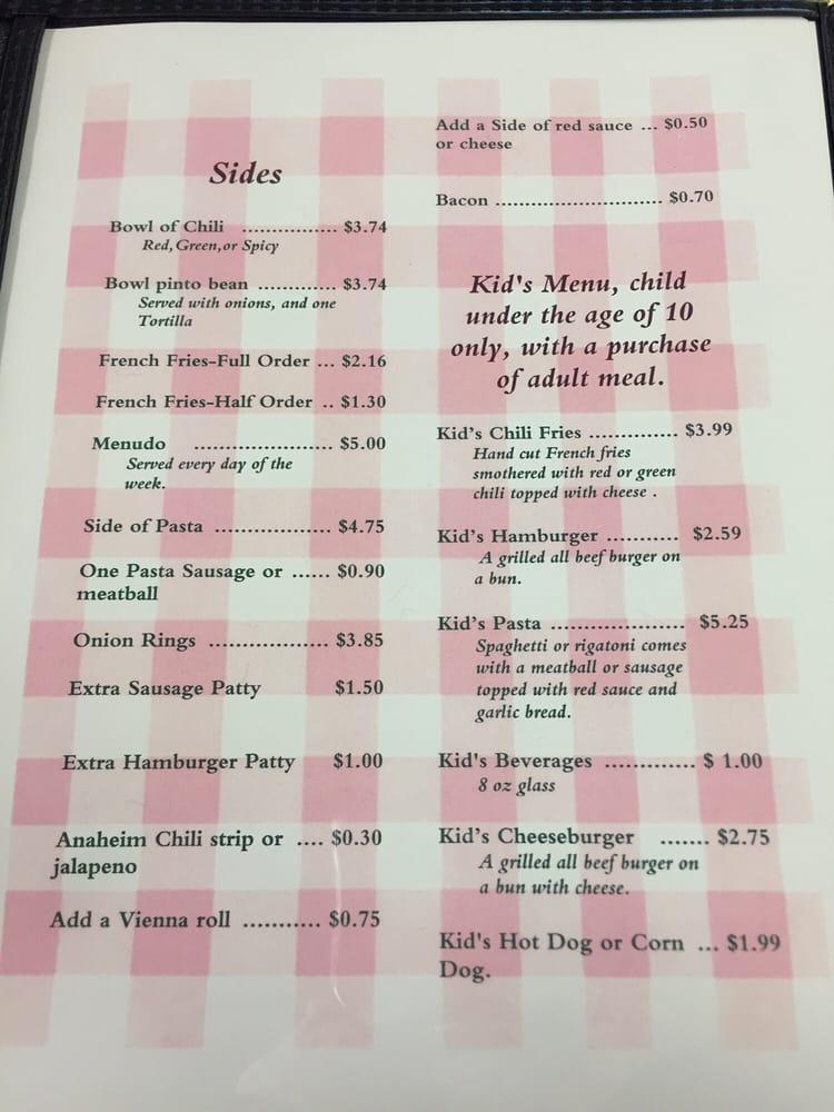 Menu at Tony's Diner cafe, Trinidad