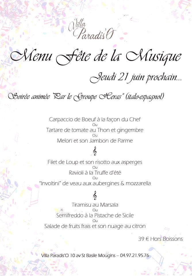 Menu au Villa Paradis'O restaurant, Mougins
