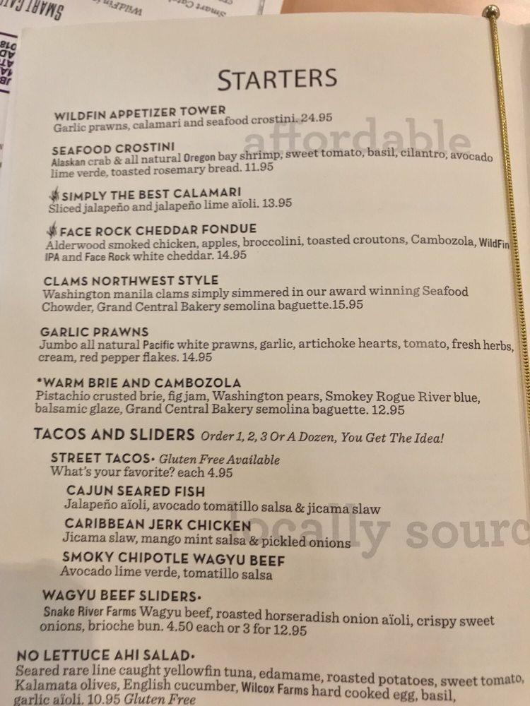 Menu at WildFin American Grill - Vancouver pub & bar, Vancouver