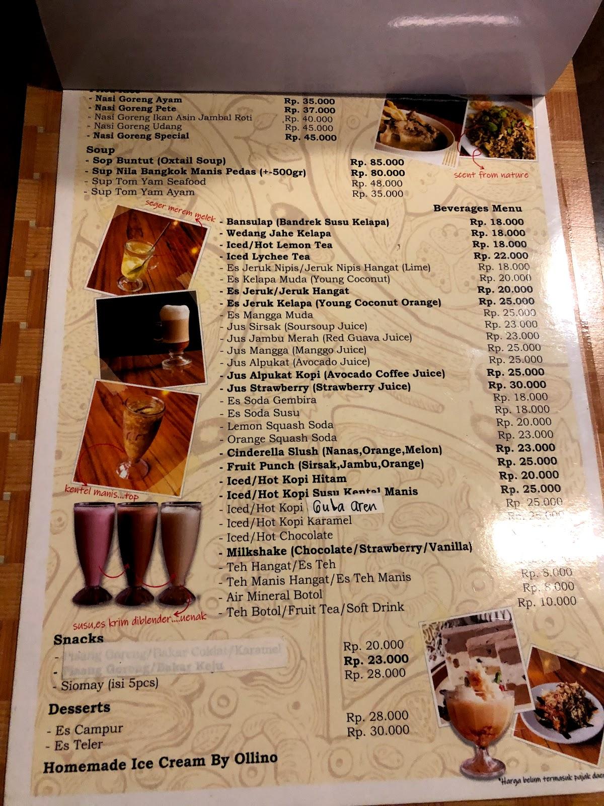 Menu at pizza kayu bakar restaurant, West Jakarta