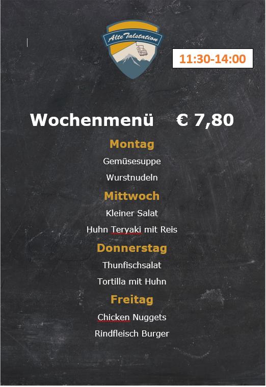 Speisekarte von Alte Talstation pub & Bar, Gaschurn
