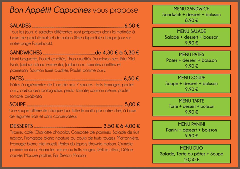 Menu at BON APPETIT restaurant, Paris, 20 Rue des Capucines