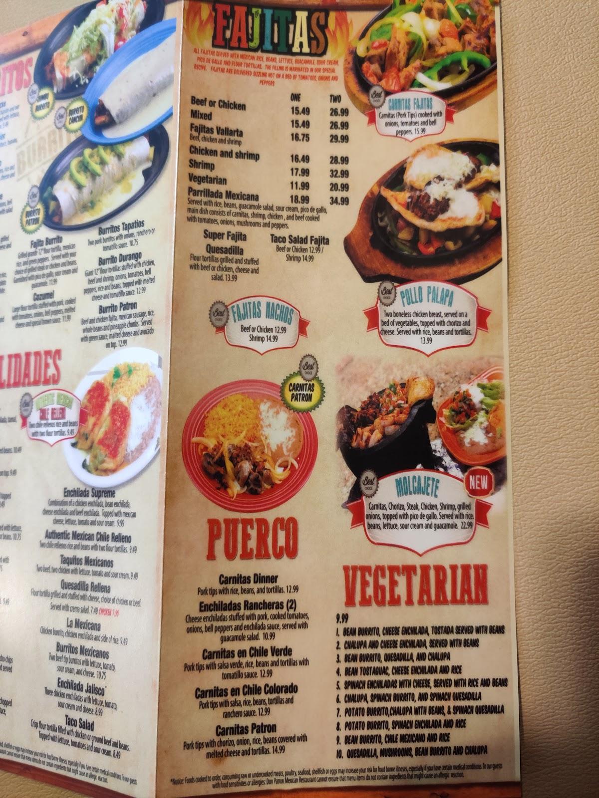 Menu at Don Patron Oakland restaurant, Oakland