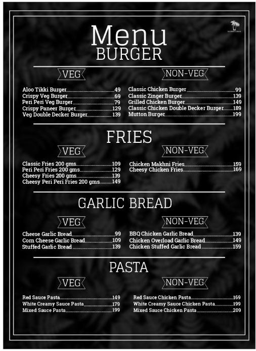 Menu at Escobar's Shack, Phagwara