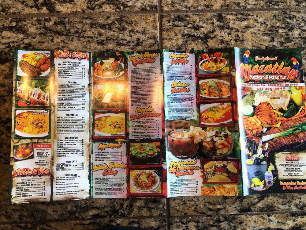 Menu at Mazatlan Mexican Restaurant, Pendleton