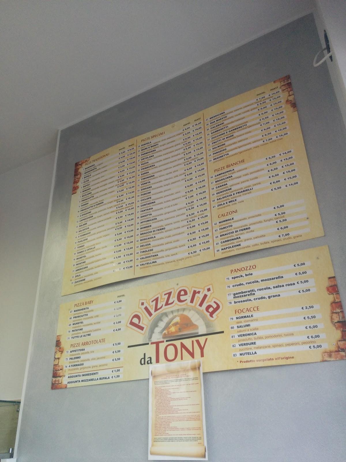 Carta de Pizzeria da Tony, Castano Primo, Via Stelvio
