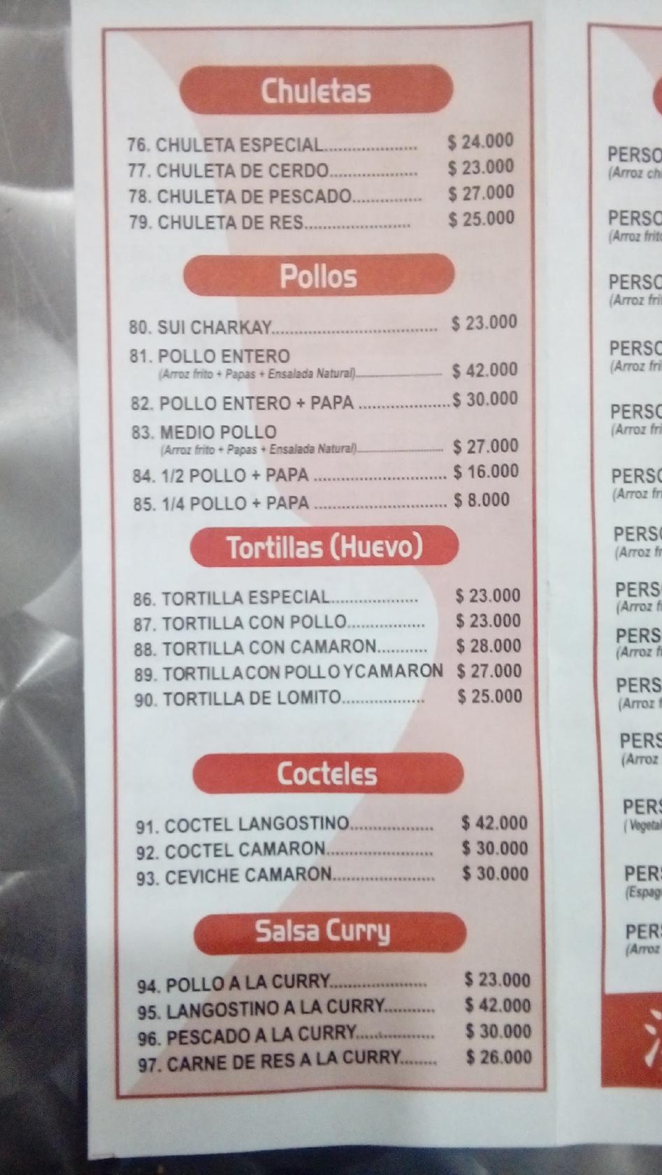 Menu at Restaurante Casa China, Valledupar