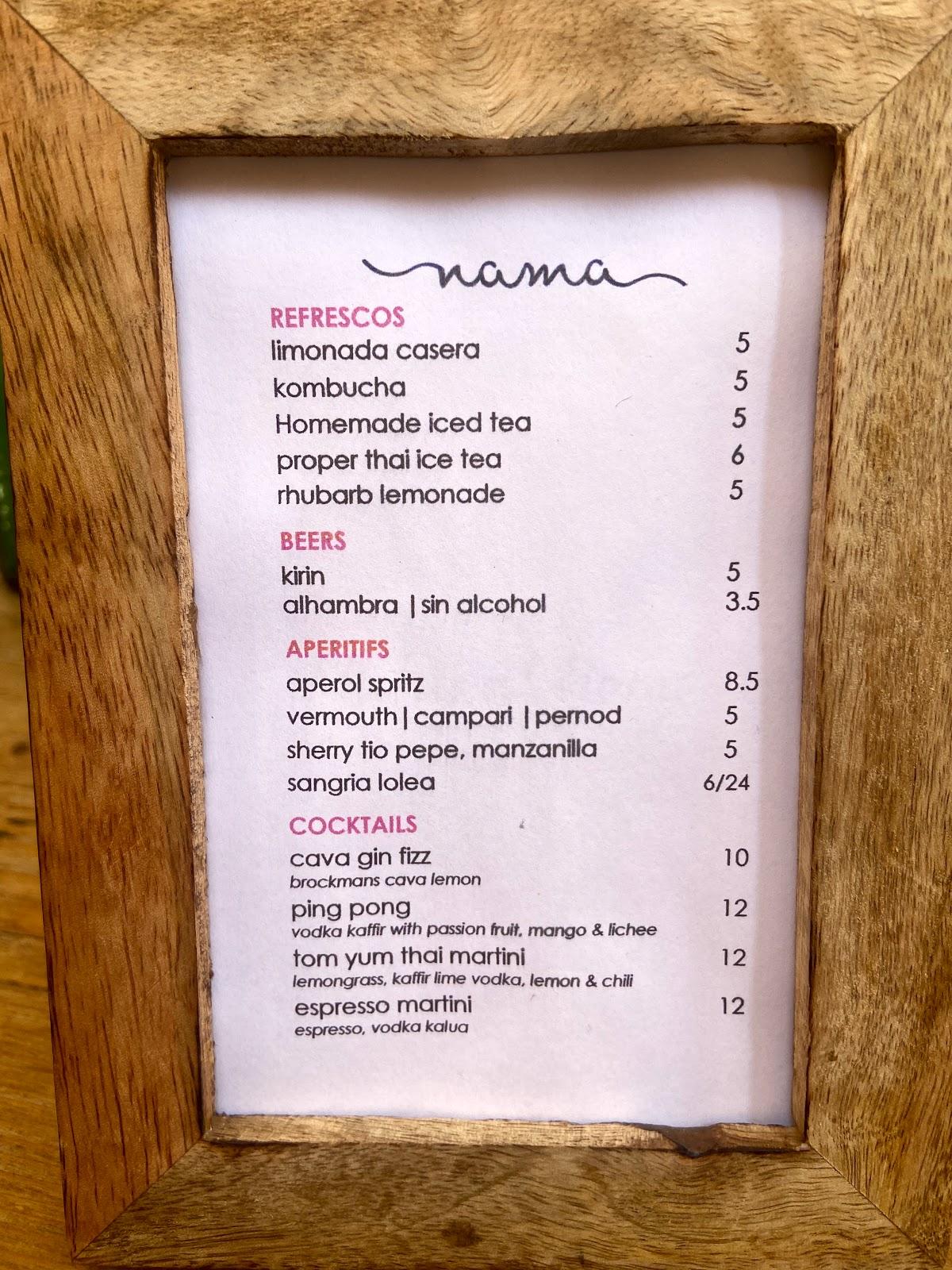 Menu at Restaurant Nama, Deià, Carrer Arxiduc Luís Salvador