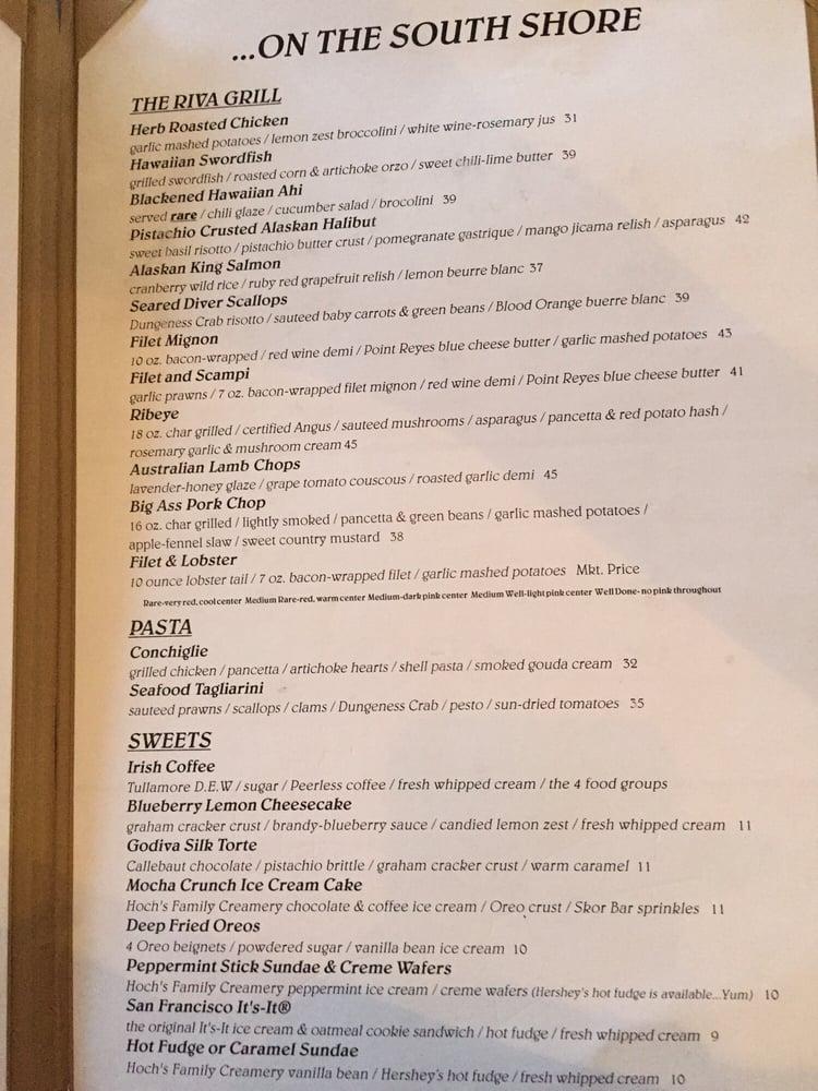 Menu at Riva Grill On the Lake restaurant, South Lake Tahoe