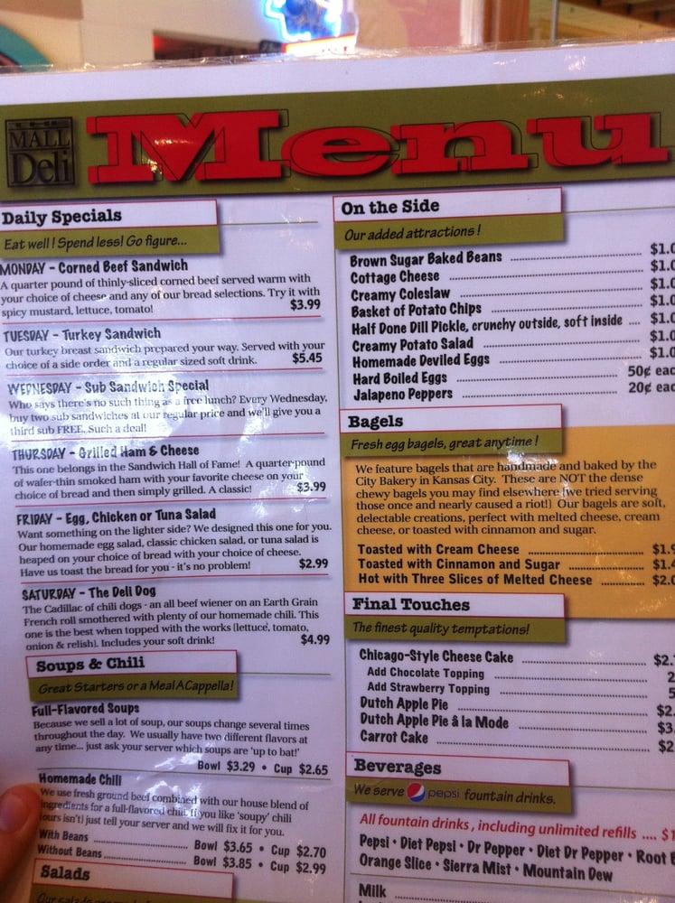 Menu at The Mall Deli restaurant, Pittsburg
