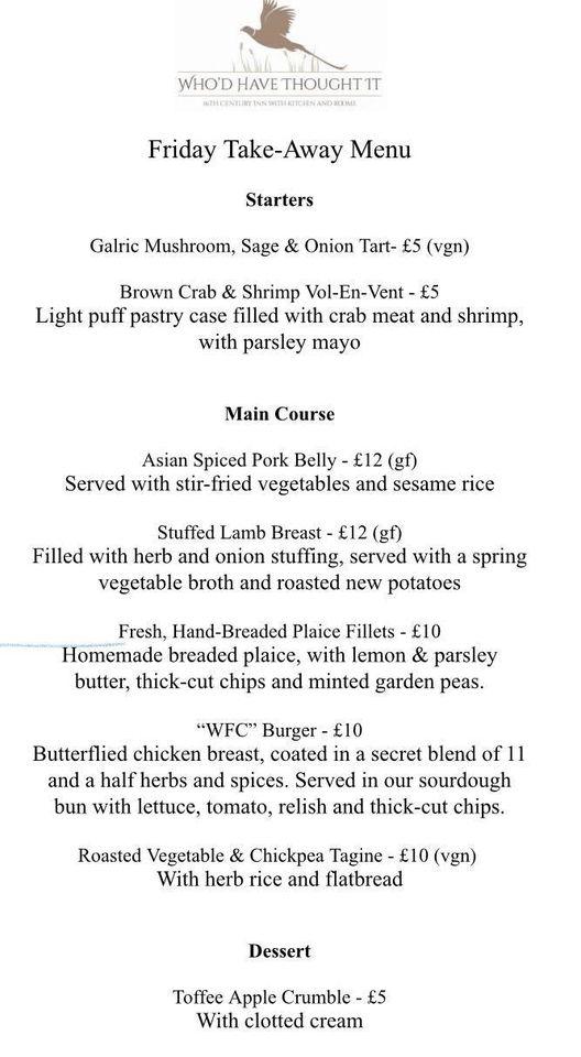 Menu at The Who'd Have Thought It Inn pub & bar, Buckland Monachorum ...