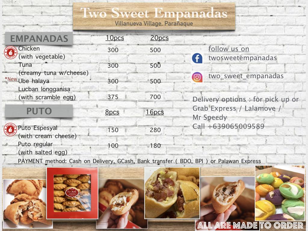 Menu at Two Sweet Empanadas restaurant, Parañaque