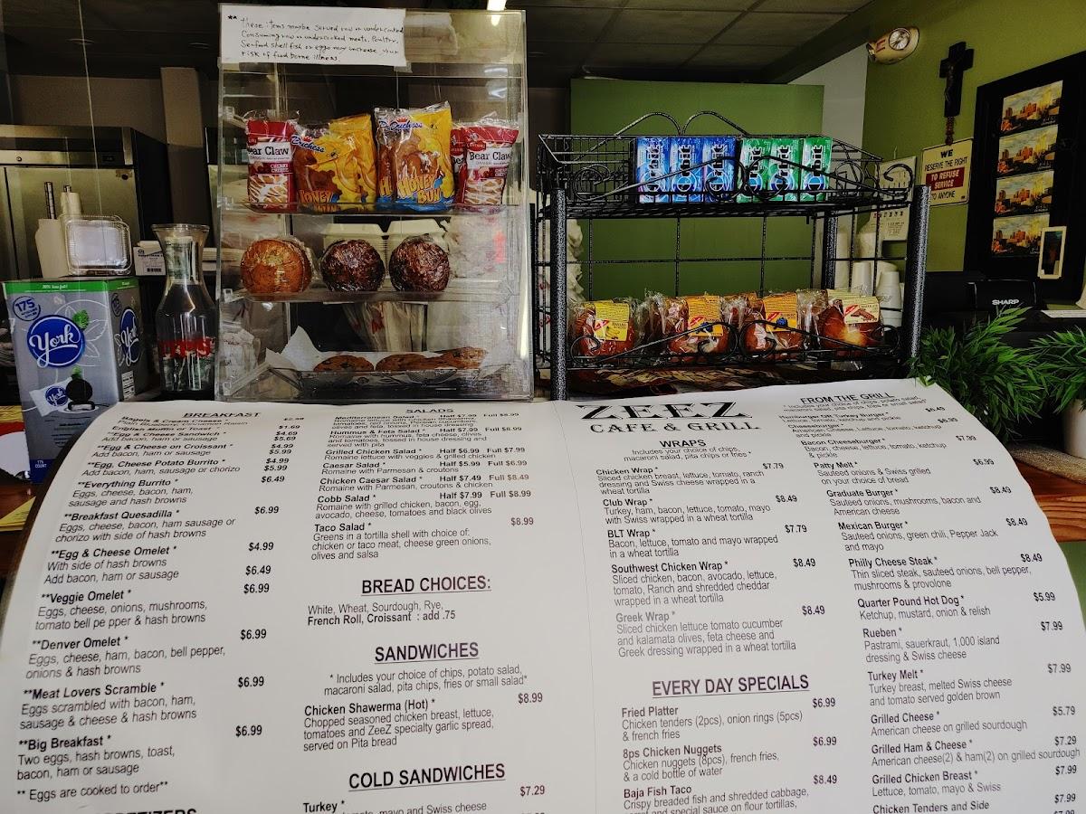 Menu at ZeeZ Grill restaurant, Phoenix, 209 S 2nd Ave