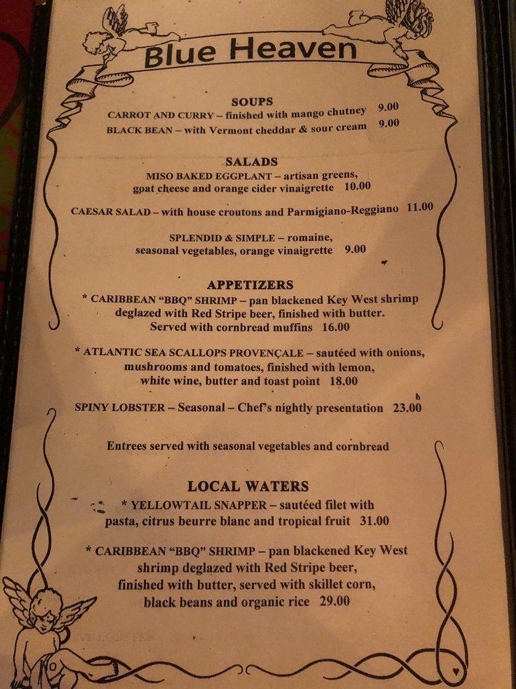 Menu at Blue Heaven pub & bar, Key West