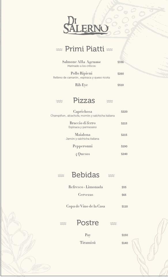 Menu at DI SALERNO restaurant, Monterrey, Av Paseo de los Leones #822
