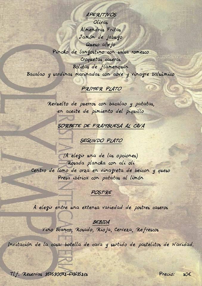 Menu at Olimpo restaurant, Lucena