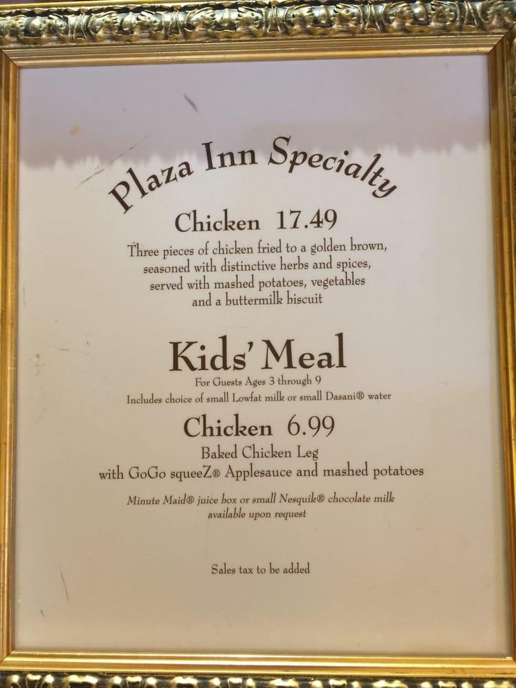 Menu at Plaza Inn restaurant, Anaheim, Disneyland Park