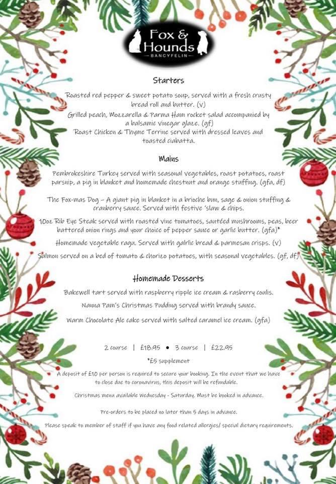 Menu at The Fox & Hounds pub & bar, Laugharne