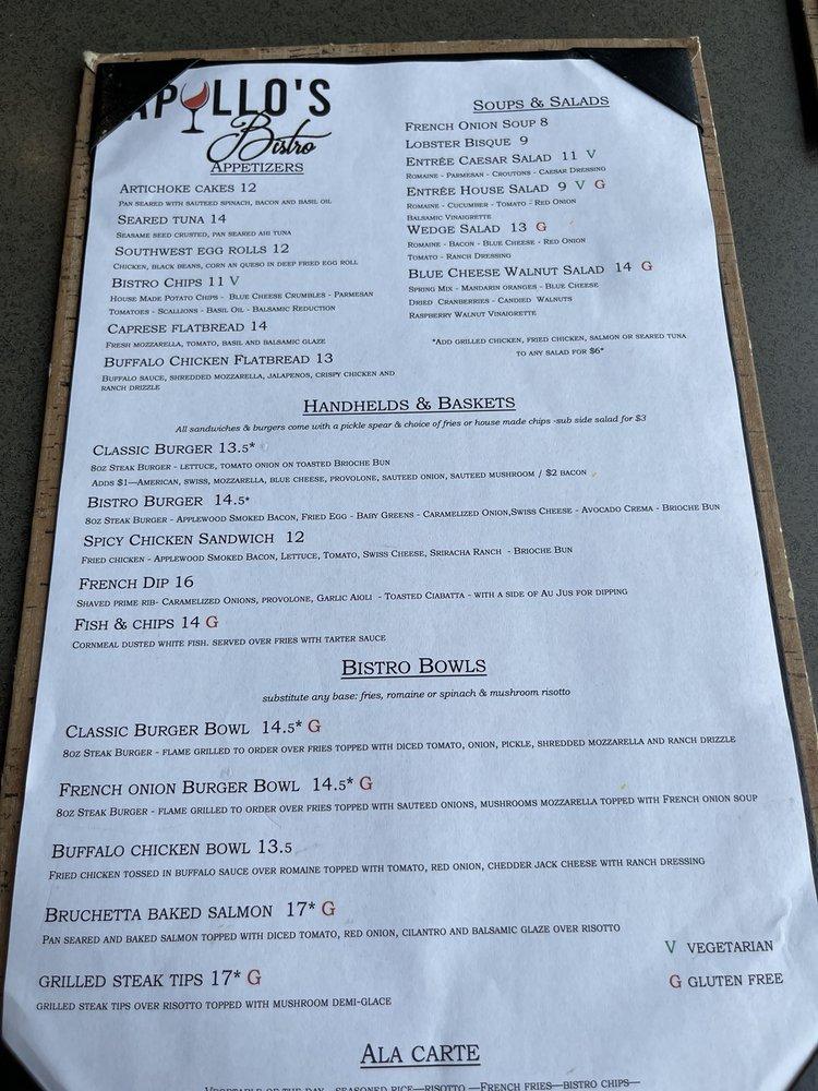 Menu at Apollo's Bistro pub & bar, Apollo Beach
