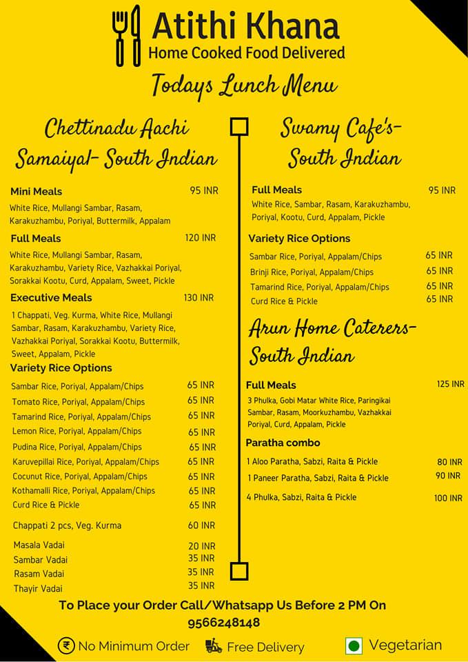 Menu at Atithi Khana, Chennai