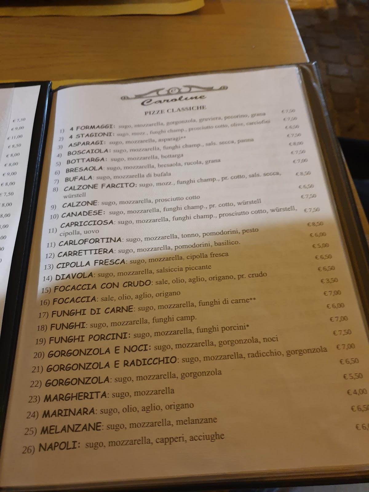 Menu at Caroline - Ristorante Pizzeria Bisteccheria, Cagliari